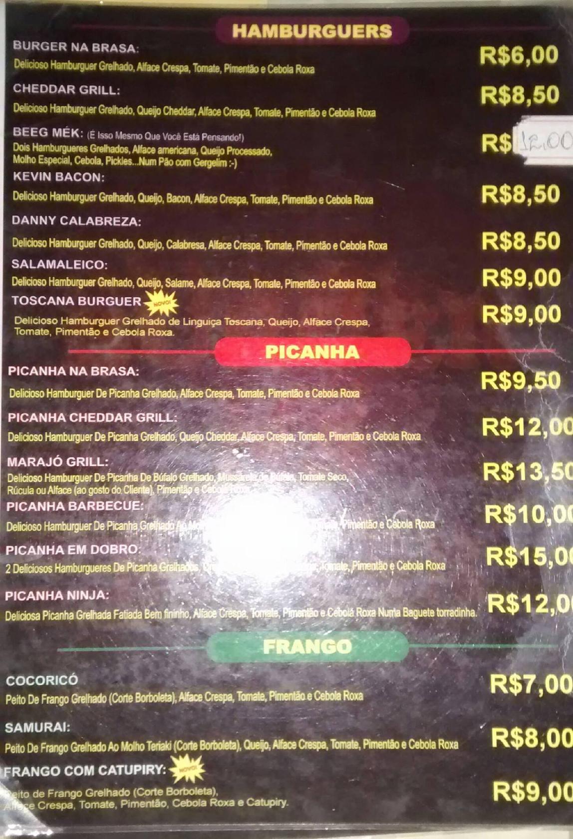 Menu at Burger na Brasa restaurant, Ananindeua