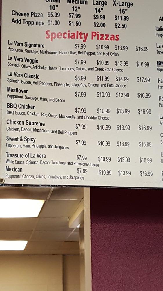 Menu at La Vera Pizzeria, Santa Maria