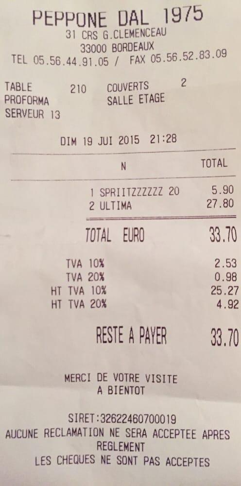 Menu at Peppone pizzeria, Bordeaux, 31 Cr Georges Clemenceau