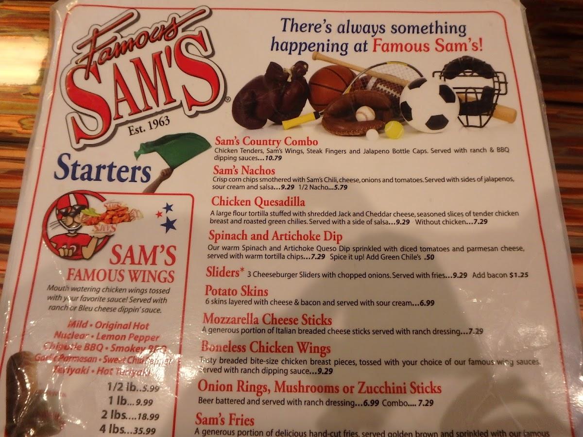 Menu at Famous Sam's pub & bar, Tucson, W River Rd