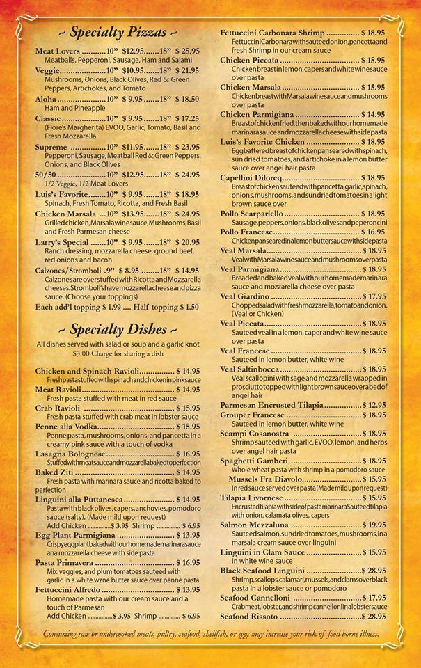 Menu at Fiore's Cafe, Ocala, S Pine Ave