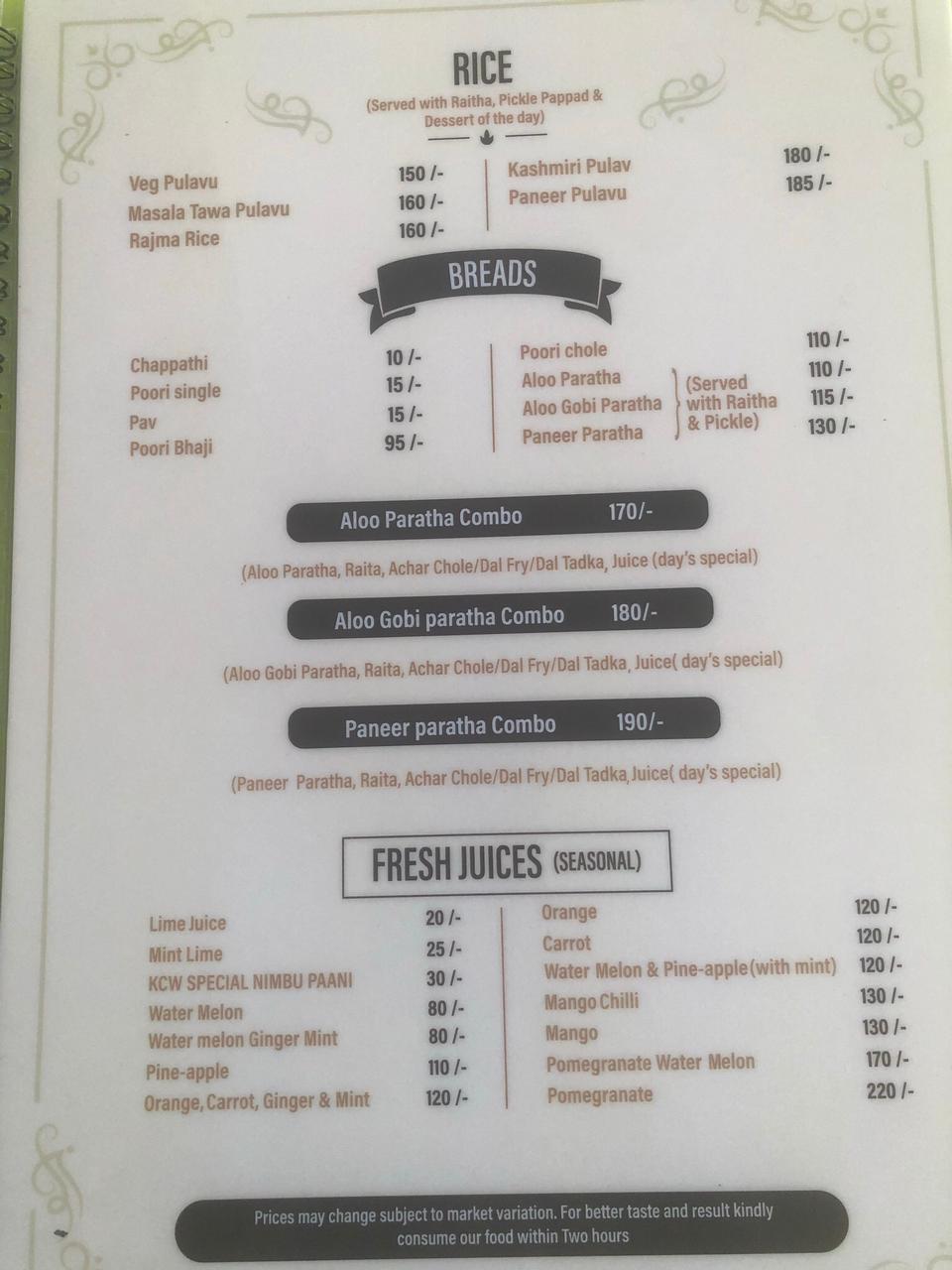 Menu at Kochi Chaatwala, Kochi