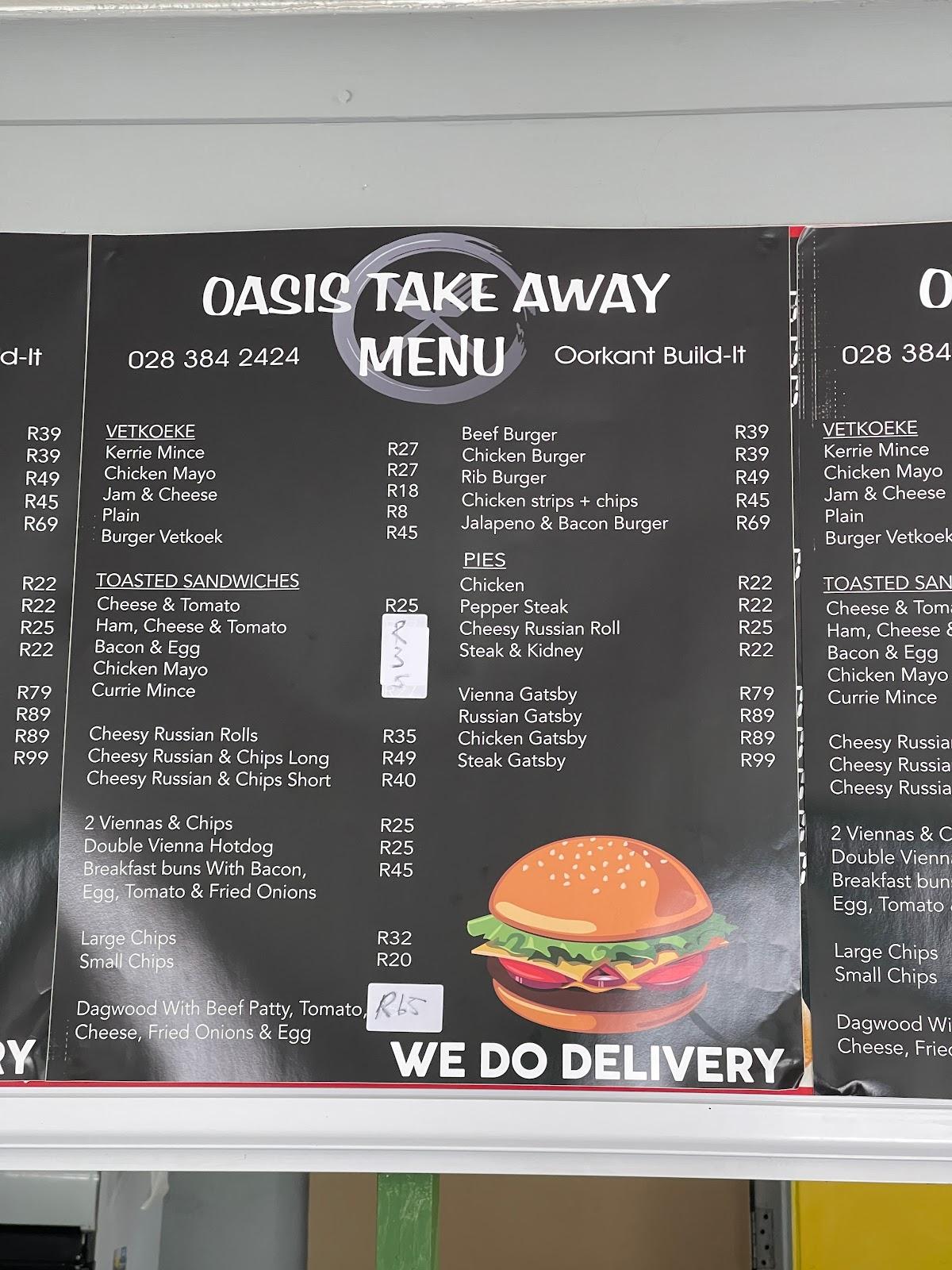 Menu at Oasis Kafee restaurant, Gansbaai