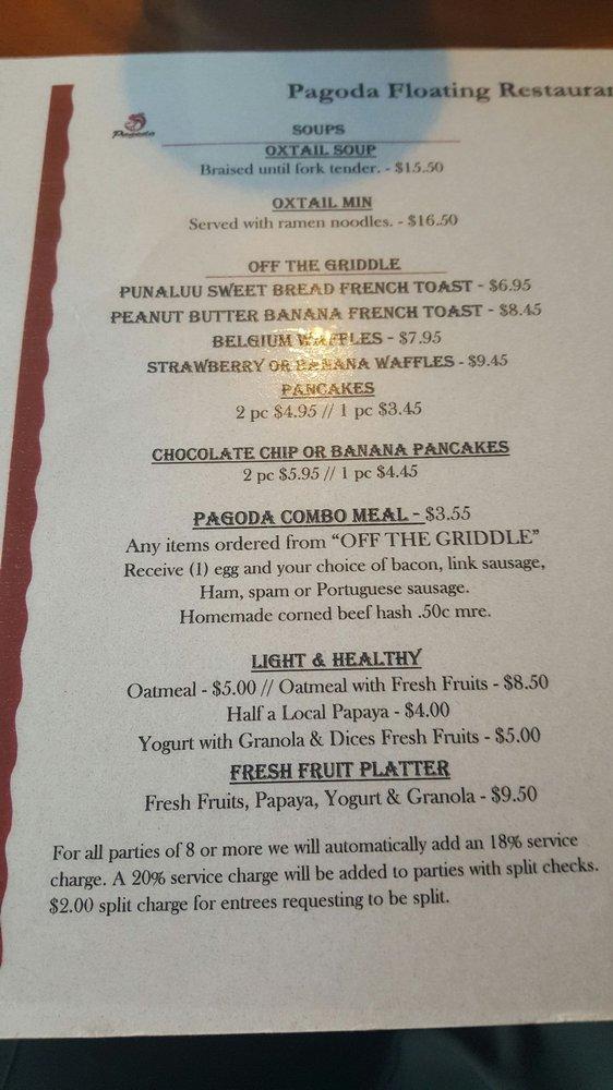 Menu at Pagoda Restaurant & Catering, Honolulu