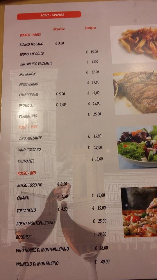 Menu at Ristorante Toscanello, Florence