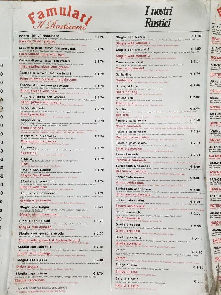 Menu da Rosticceria F.lli Famulari ristorante, Messina