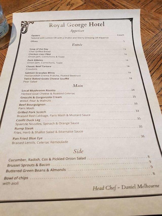 Menu at Royal George pub & bar, Kyneton