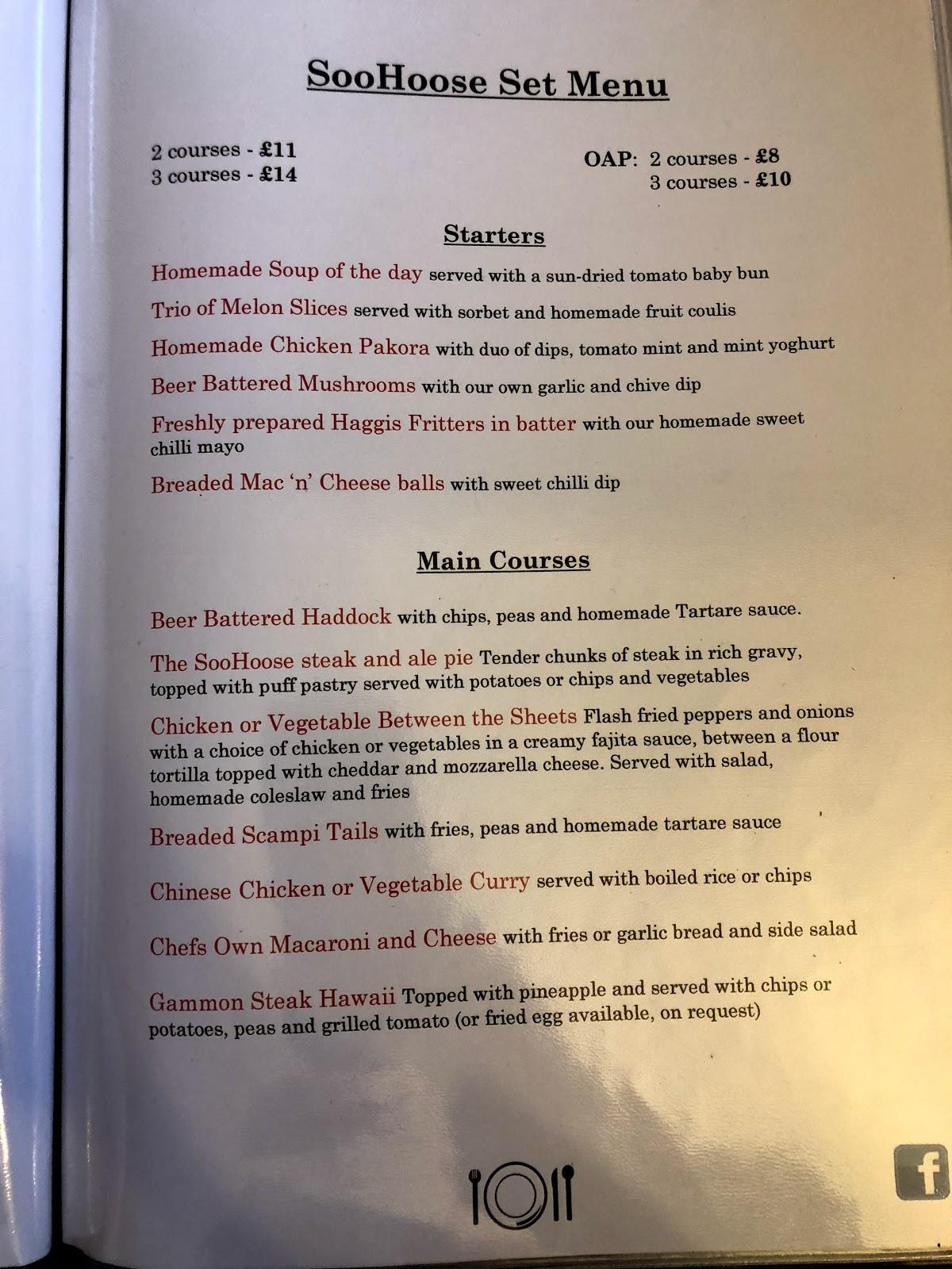 Menu at The Soo Hoose ltd restaurant, Falkirk