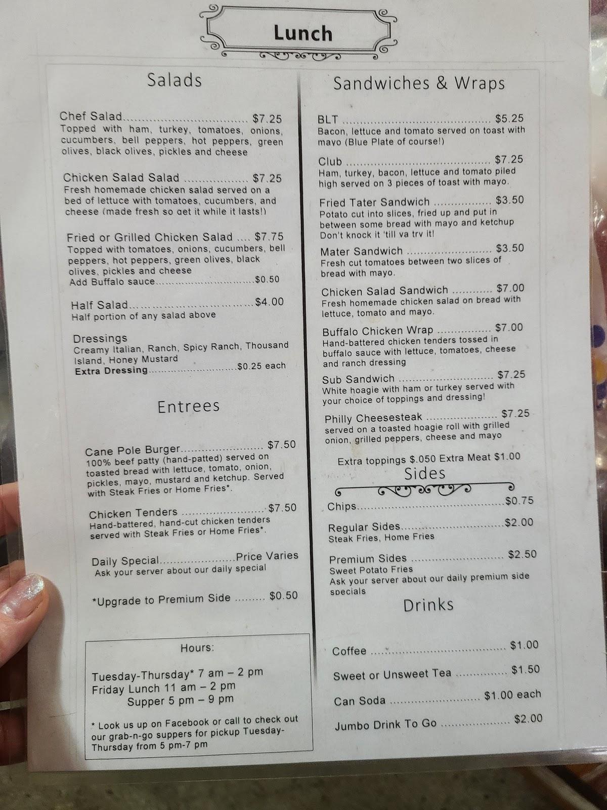 Menu at Cane Pole Cafe, Folkston