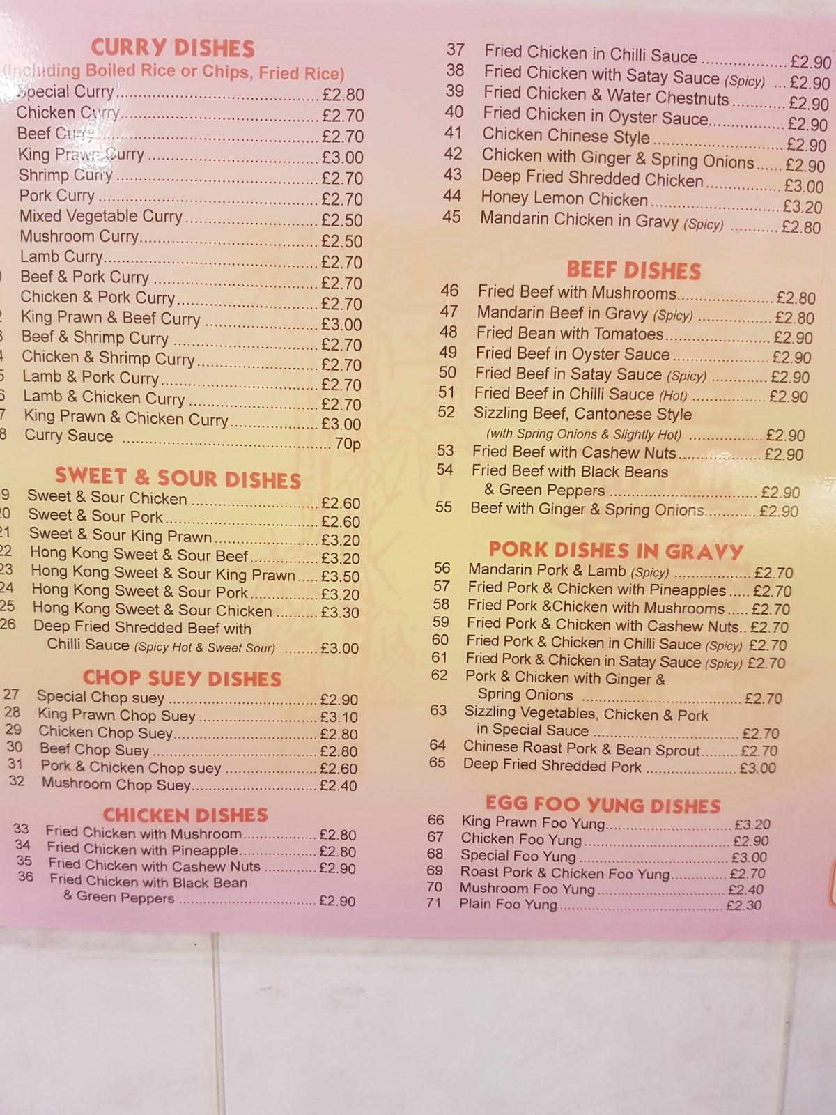 Menu at Kam Too fast food, Portsmouth