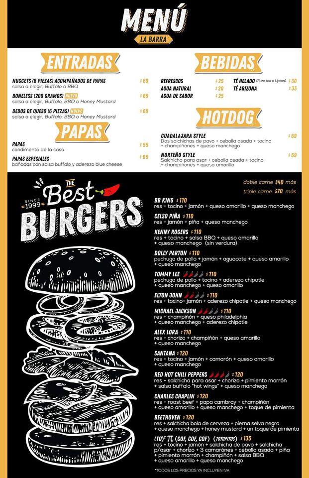 Menu at La Barra, Saltillo, Calle Mariano Abasolo 3076