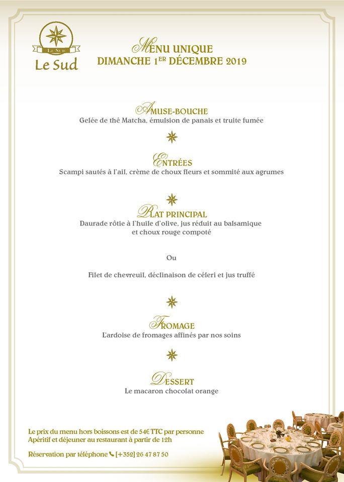 Menu at Restaurant Le Sud - Restaurant gastronomique - Rives de clausen ...