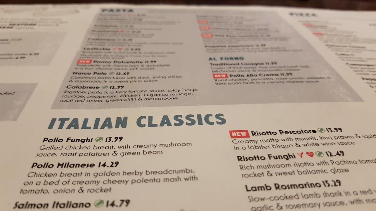 Menu at Made In Italy restaurant, Edinburgh