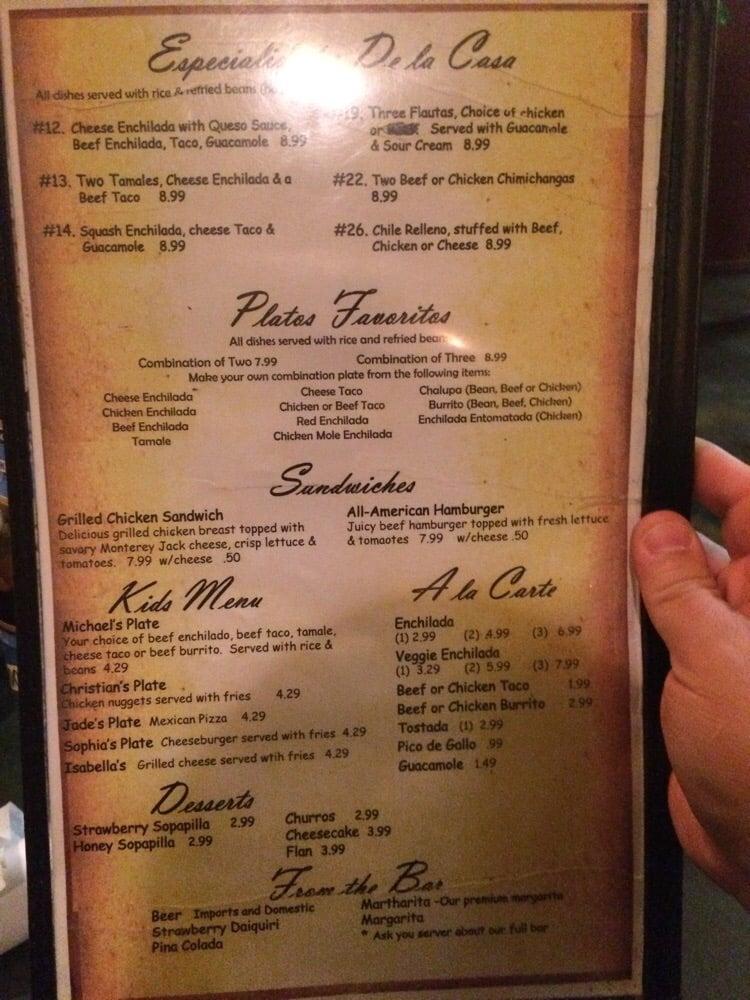 Menu at Martha's Mexican Cocina! restaurant, Fort Worth