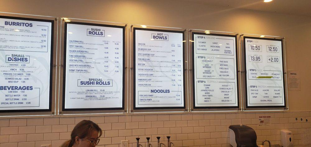 Menu at Poke One restaurant, San Bruno