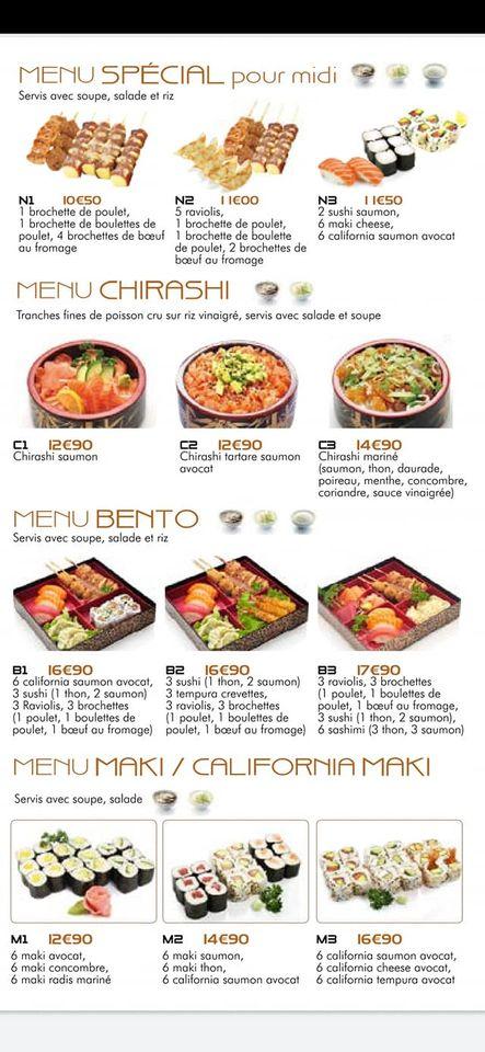 Menu au Tokyo restaurant, Belfort, 59 Rue de Besançon