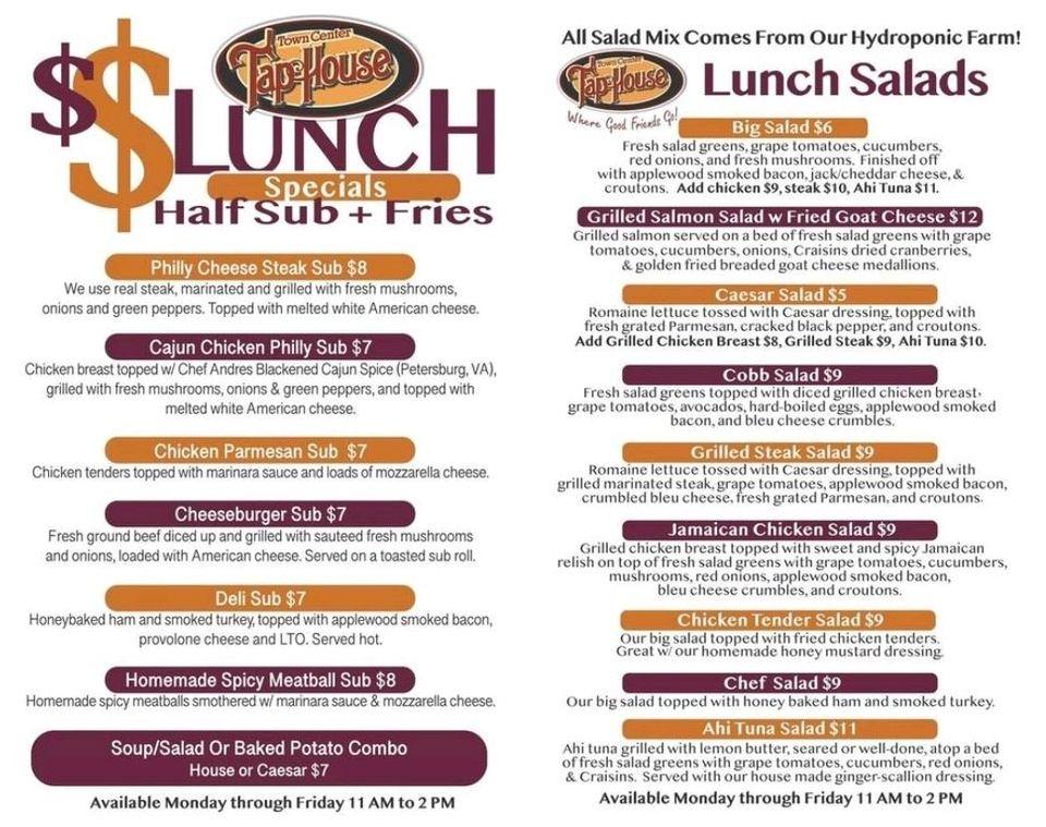 Menu at Town Center Tap House restaurant, Daleville