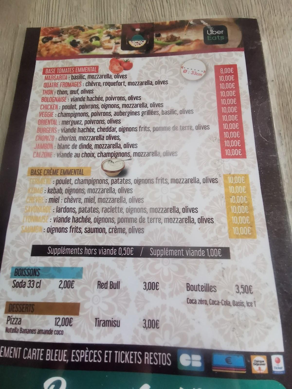 Menu au CHEZ BABA PIZZA (Halal) restaurant, La Garde