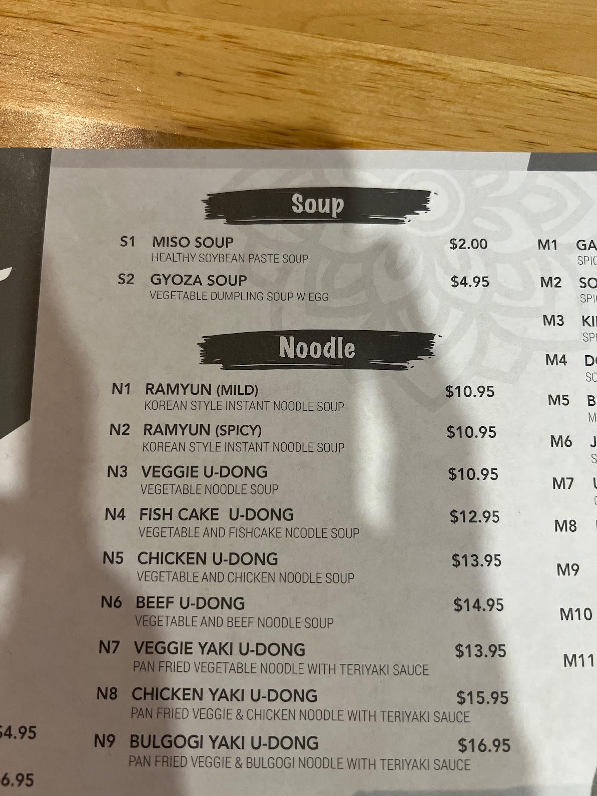 Carta de Daol Korean Restaurant, Toronto