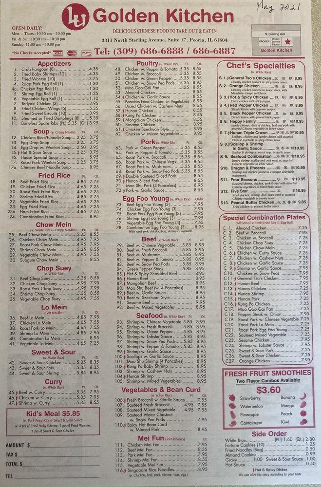 Menu at Golden Kitchen Restaurant, Peoria, N Sterling Ave
