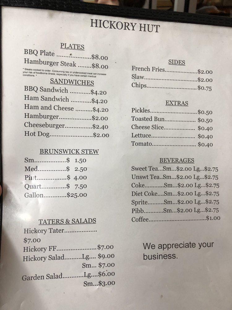 Menu at Hickory Hut BBQ, Dallas