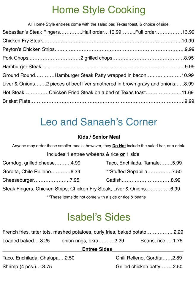 Menu at Jimenez Rancho Grande restaurant, Lovington