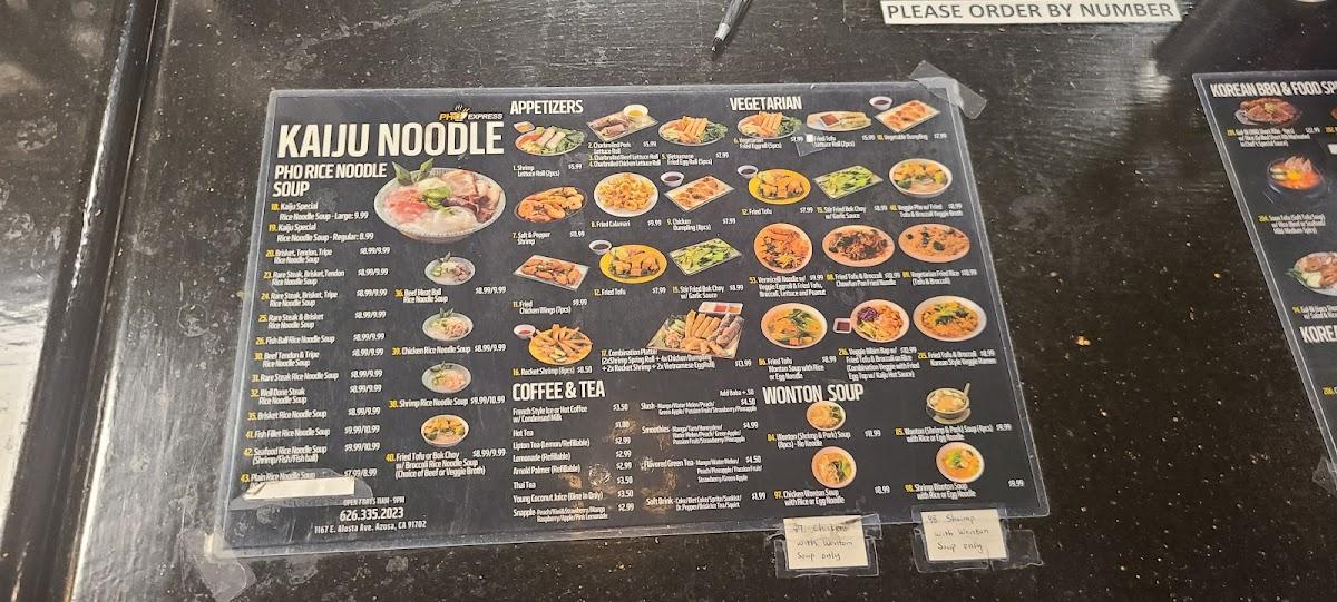 Carta del restaurante Kaiju Noodle House, Azusa