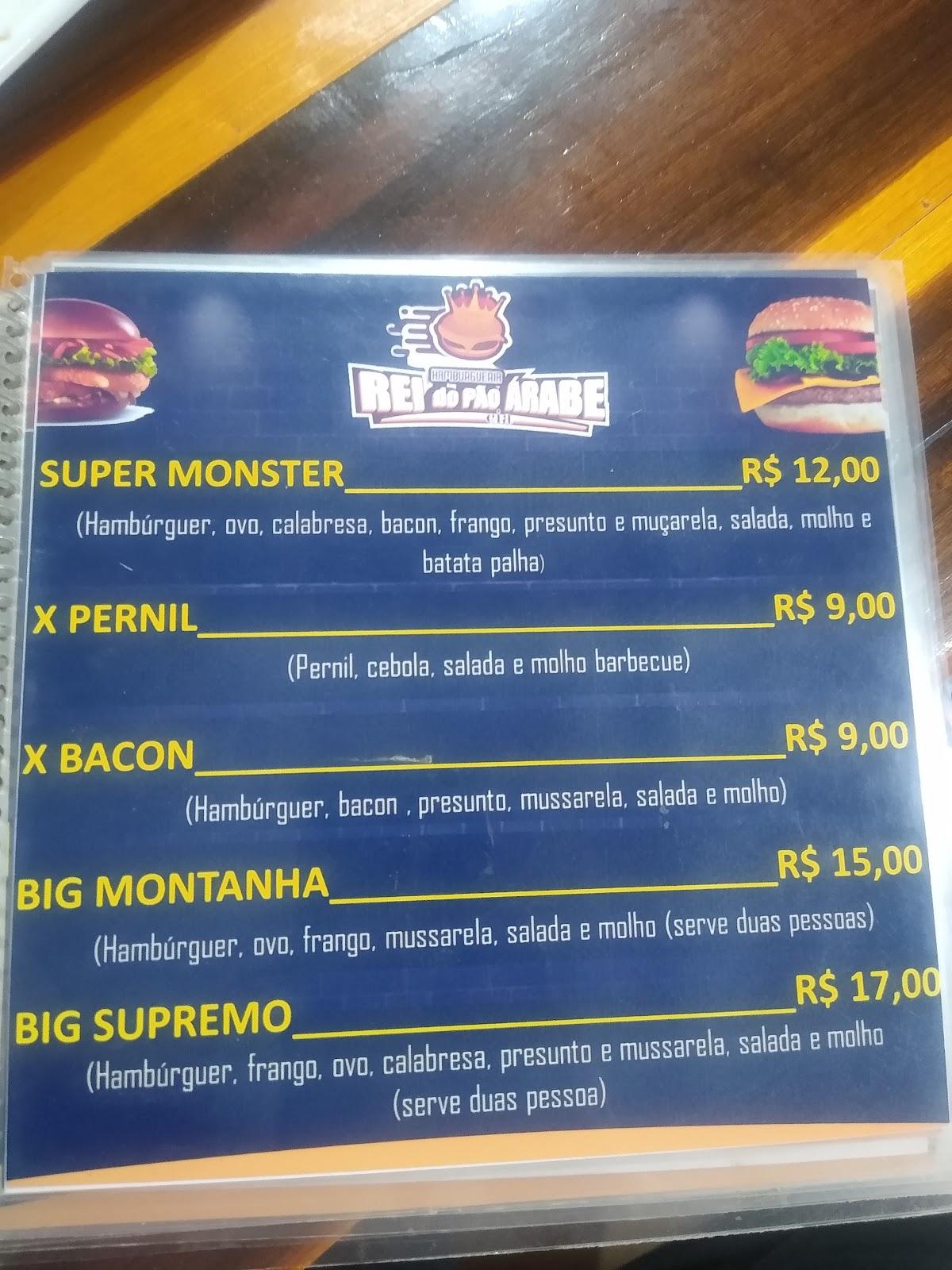 Menu at Rei do Pão Árabe restaurant, Brazil