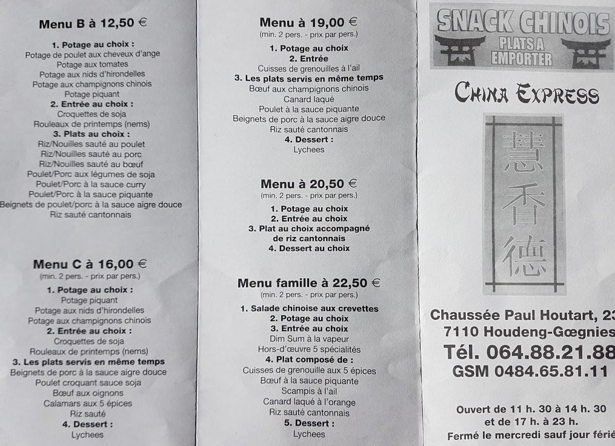 Menu au China Express, La Louvière, Chau. Paul Houtart 235