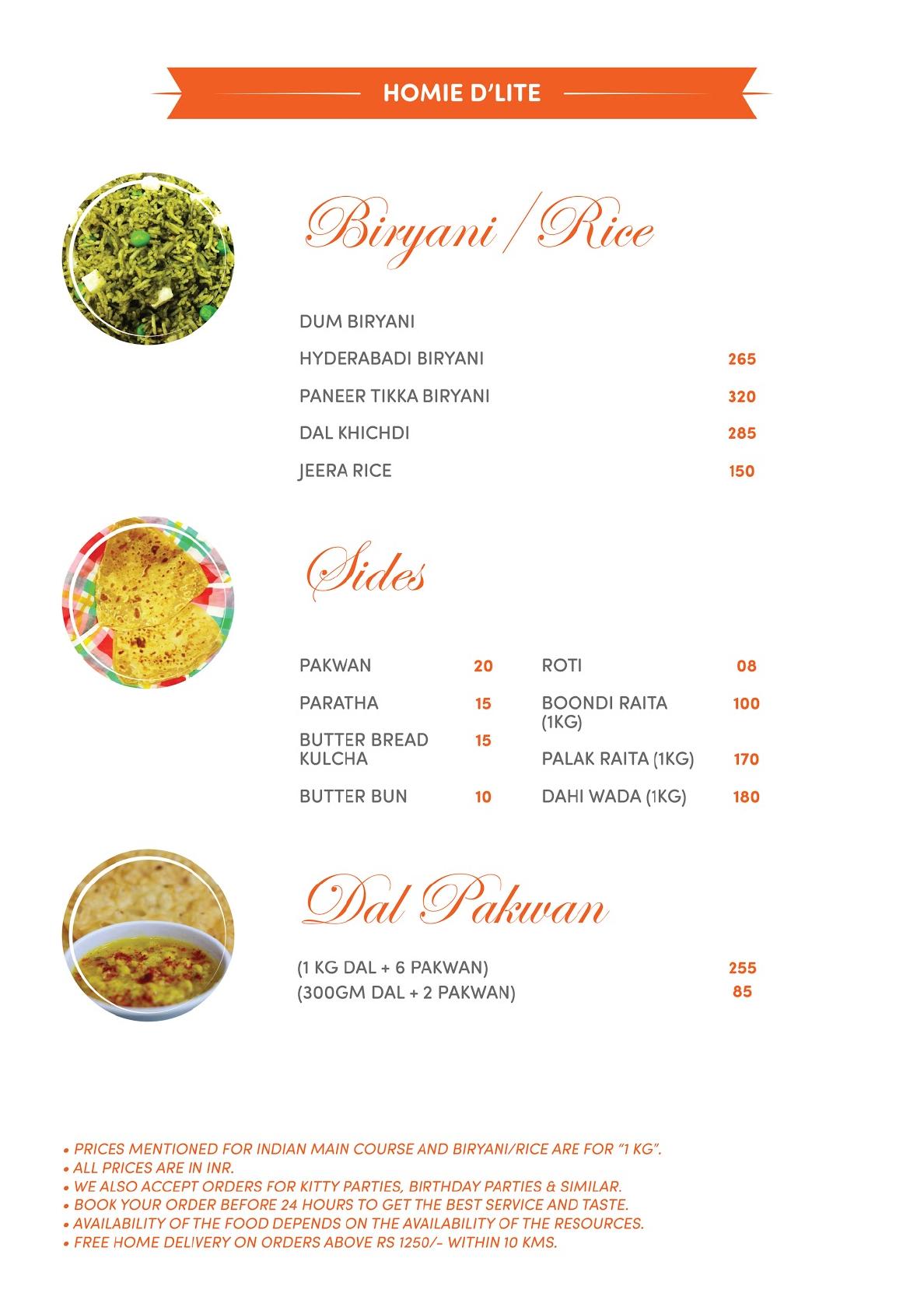 Menu at Homie Dlite, Vadodara