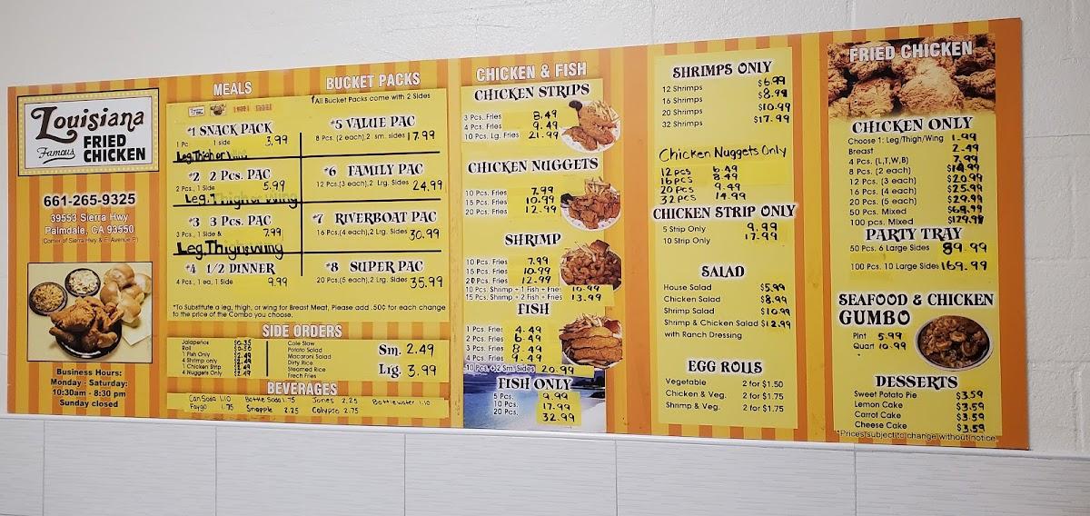Menu at Louisiana Famous Fried Chicken restaurant, Palmdale, Sierra Hwy