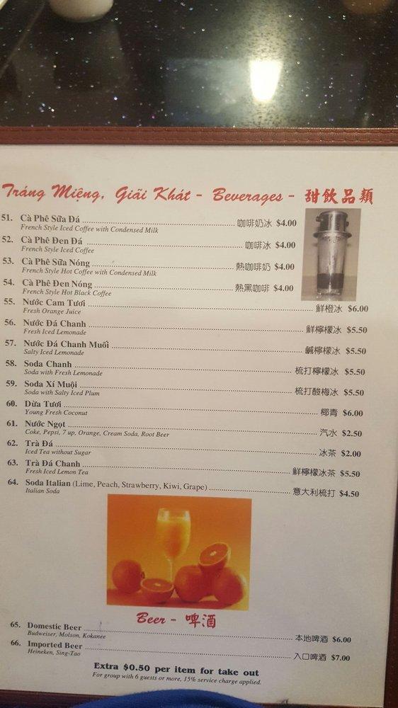 Menu at Pho Song Huong Vietnamese Restaurant, Edmonton