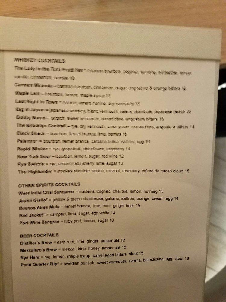 Menu at barmini by José Andrés, Washington
