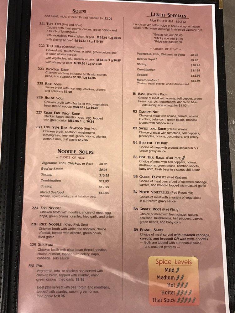Menu at Bangkok Pad Thai restaurant, Lebanon, 155 Legends Dr