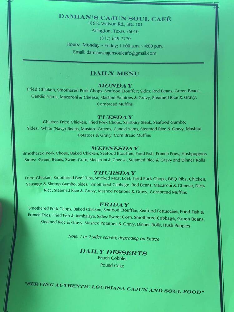 Menu at Damian's Cajun Soul Cafe, Arlington, SE Green Oaks Blvd Suite 190