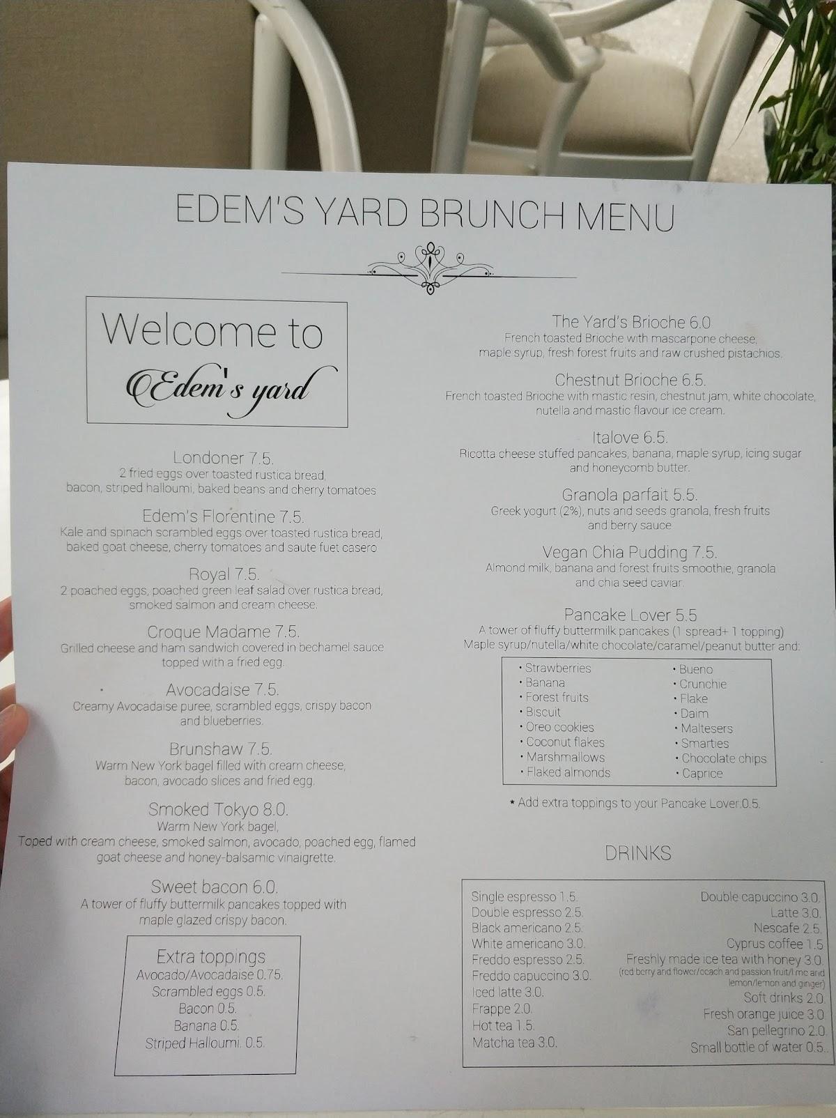 Menu at Edem's yard, Larnaca