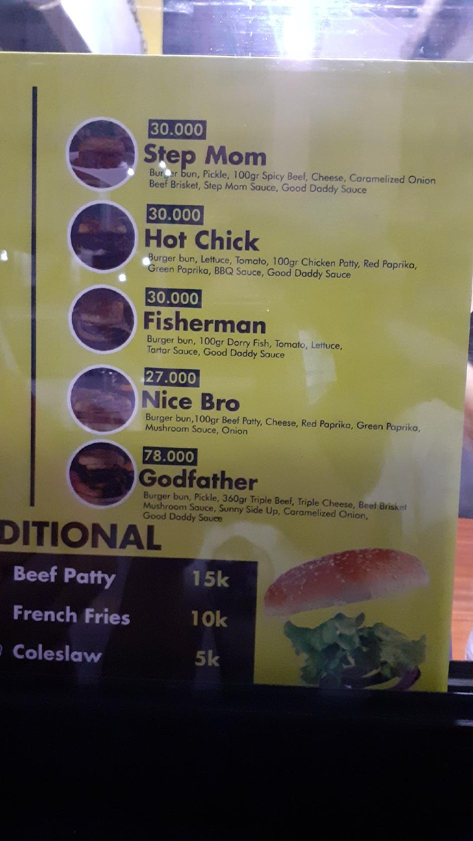 Menu at Good Daddy Burger Pluit restaurant, North Jakarta