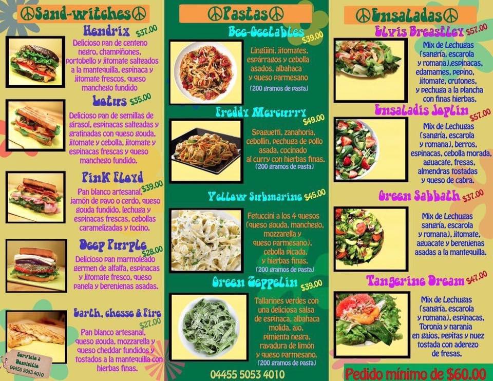 Menu at Groovy Green, Mexico City