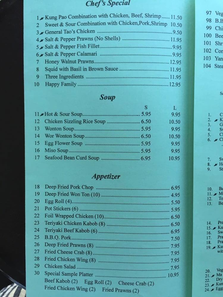 Menu at Mandarin House restaurant, Sonora