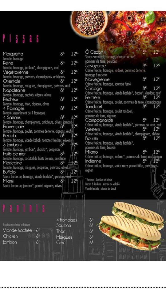 Carta del restaurante O'cezam louvres, Louvres