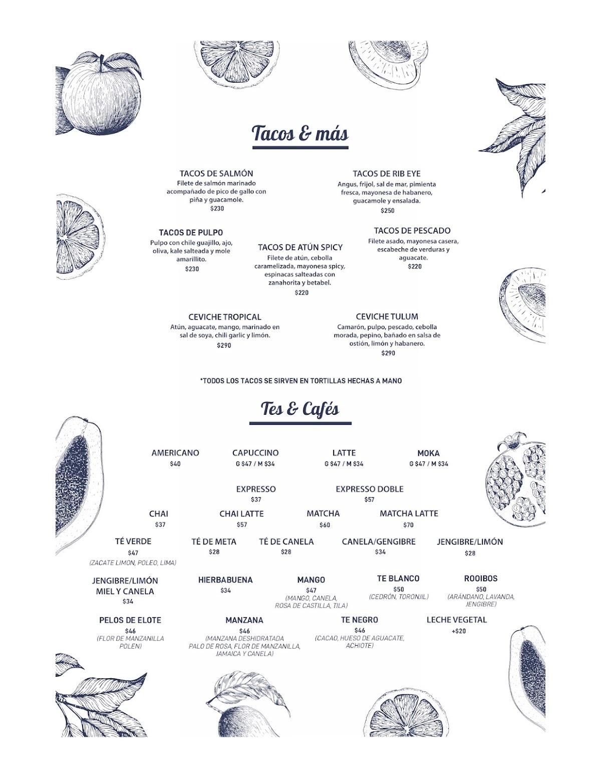Menu at Ojo de Agua restaurant, Mexico City, Calle Arquímedes 198