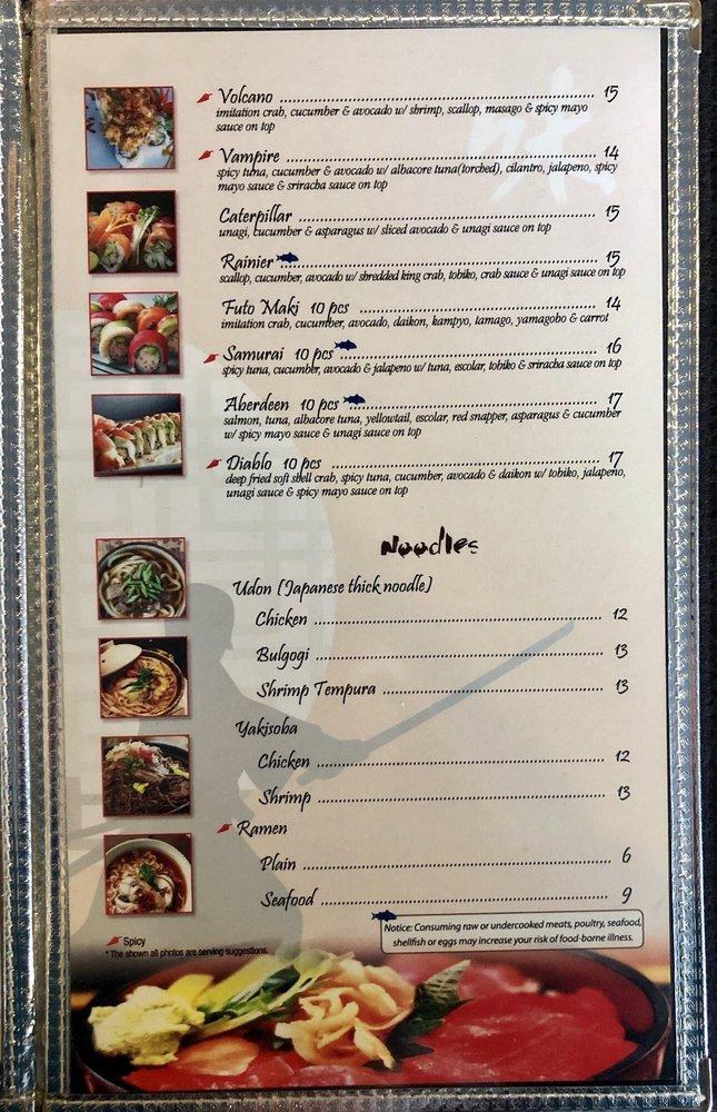 Menu at Samurai Sushi Bar & Grill, Aberdeen