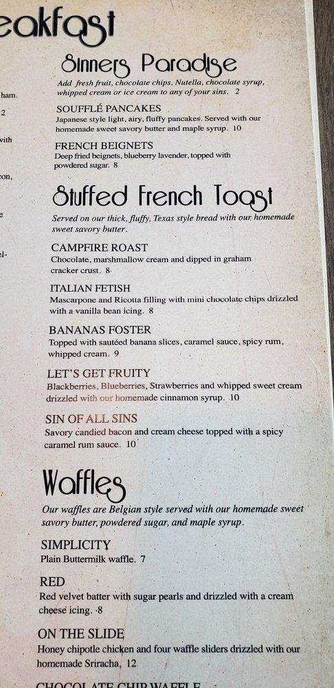 Menu at Souffle's desserts, North Myrtle Beach