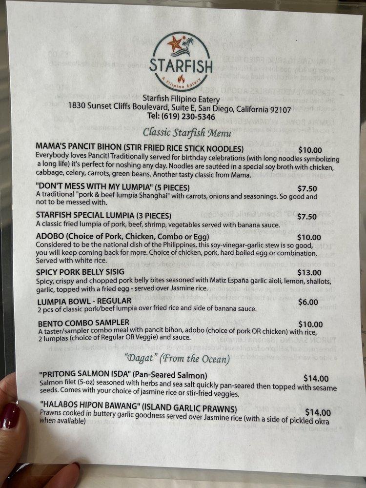 Carta del restaurante Starfish Filipino Eatery, San Diego