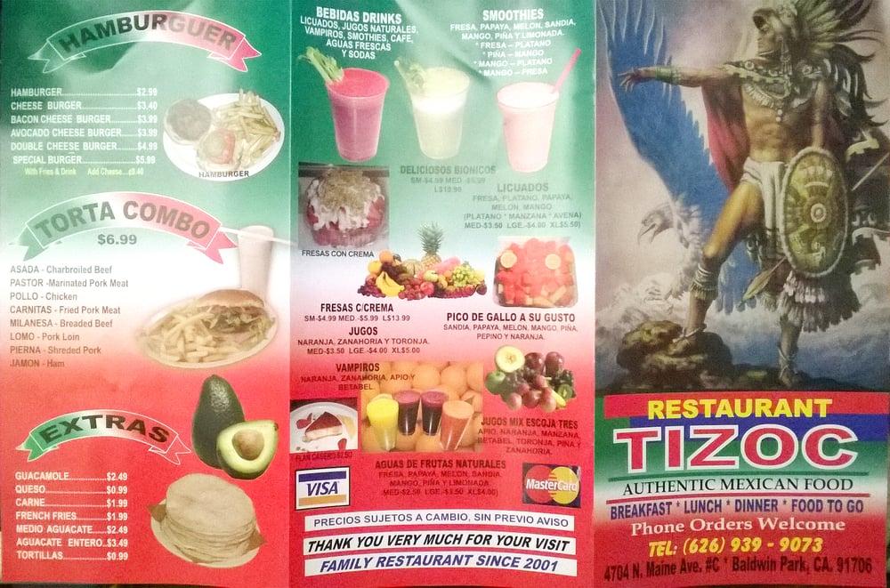Menu at Tizoc restaurant, Baldwin Park