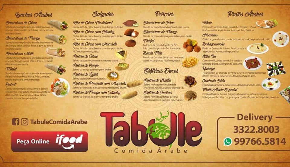 Menu at Tabule restaurant, Uberaba