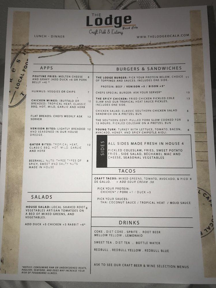 Menu at The Lodge Brick City Craft Pub & Eatery, Ocala