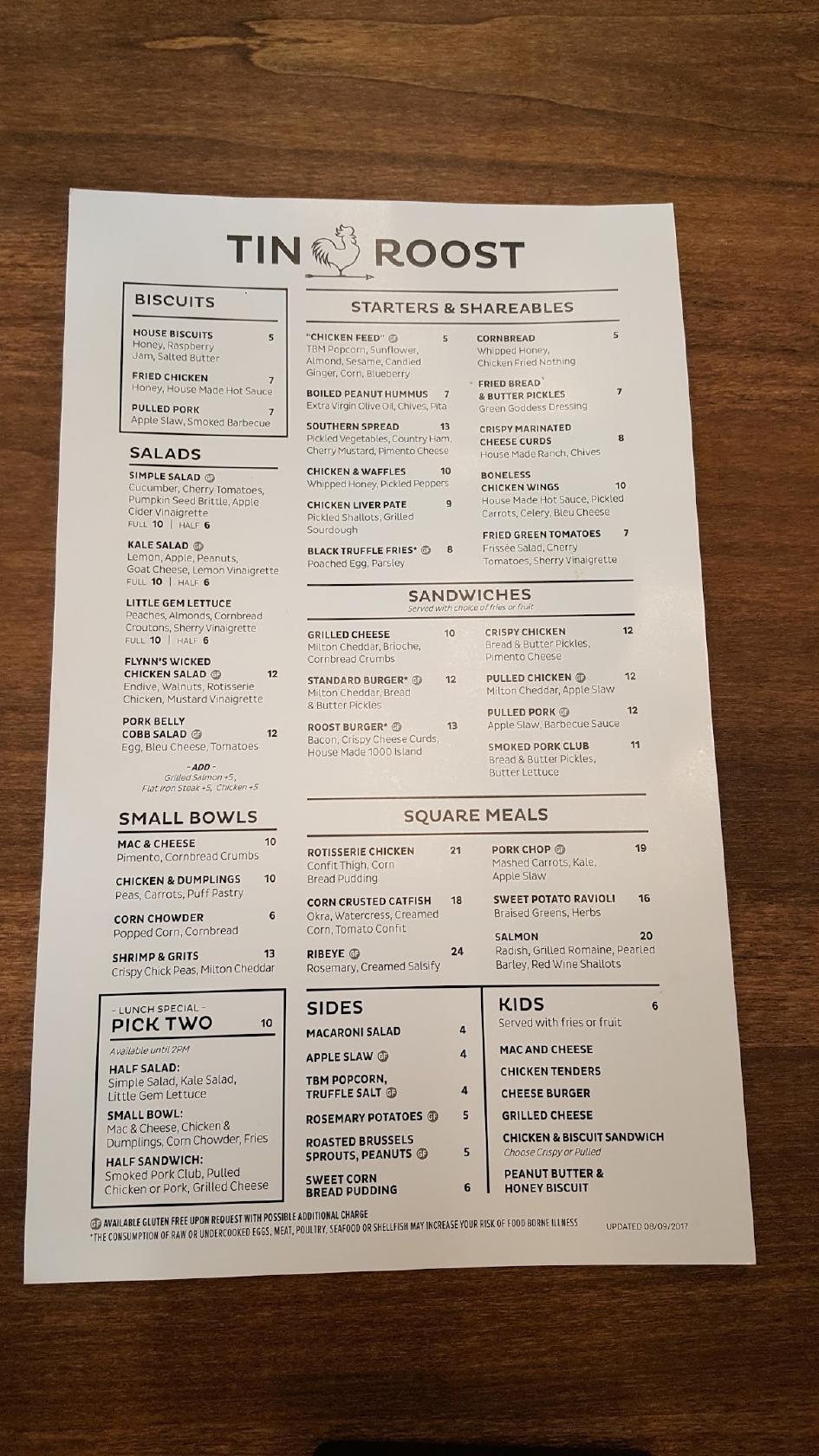 Menu at Tin Roost pub & bar, North Liberty
