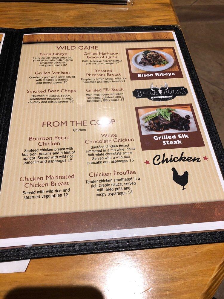 Menu at Bama Bucks steakhouse, Sardis City