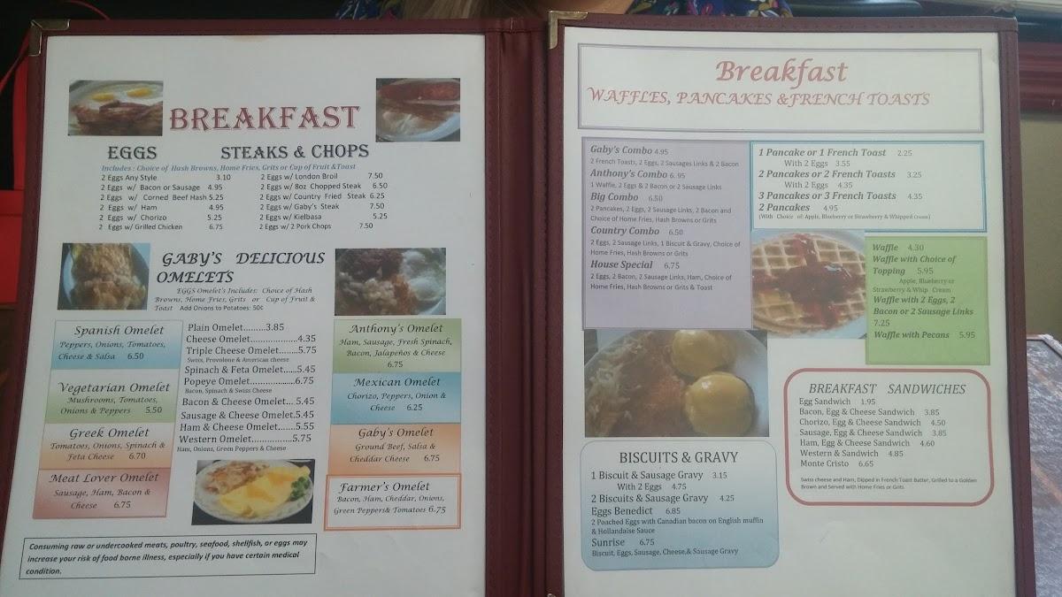 Menu at Gaby's Family Restaurant, Clearwater